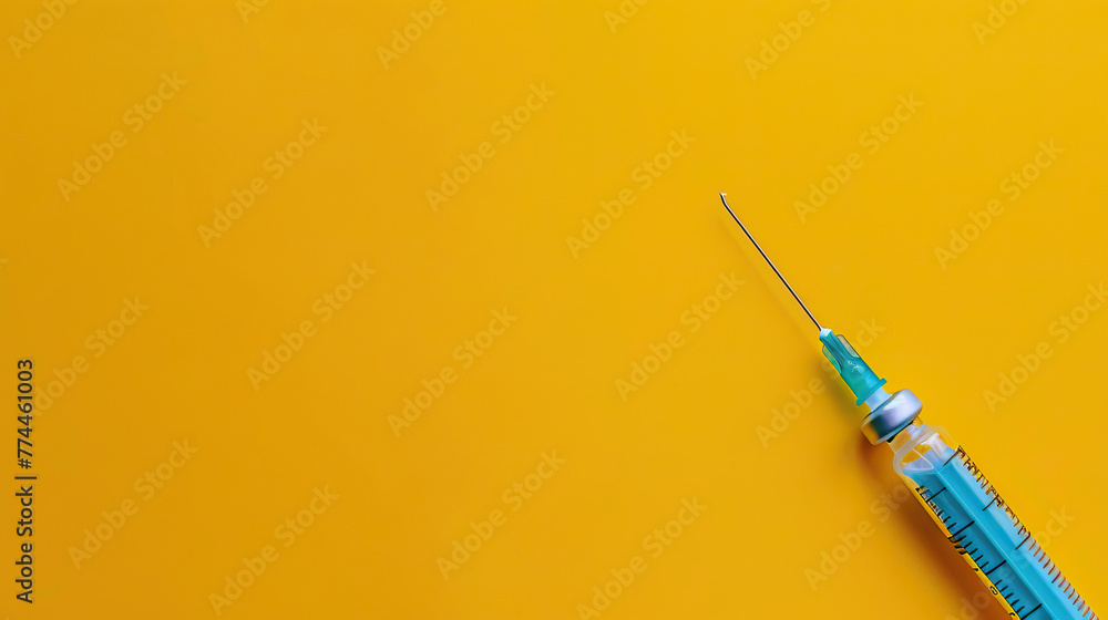 world Immunization Week, April 24-30 , a vaccine in syringe on yellow ...
