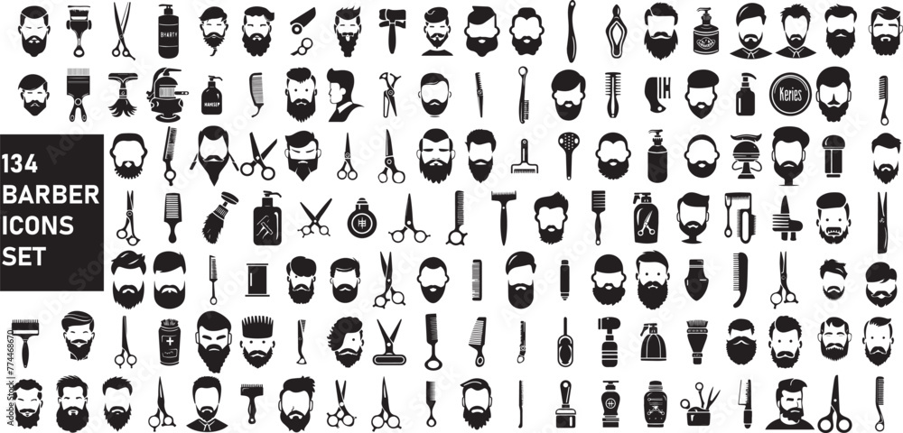 Set of barbers icons. barber shop icon set. scissor, blade, cutting ...