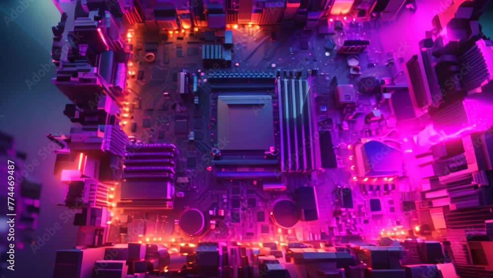 A computer motherboard featuring an array of vibrant colored lights ...