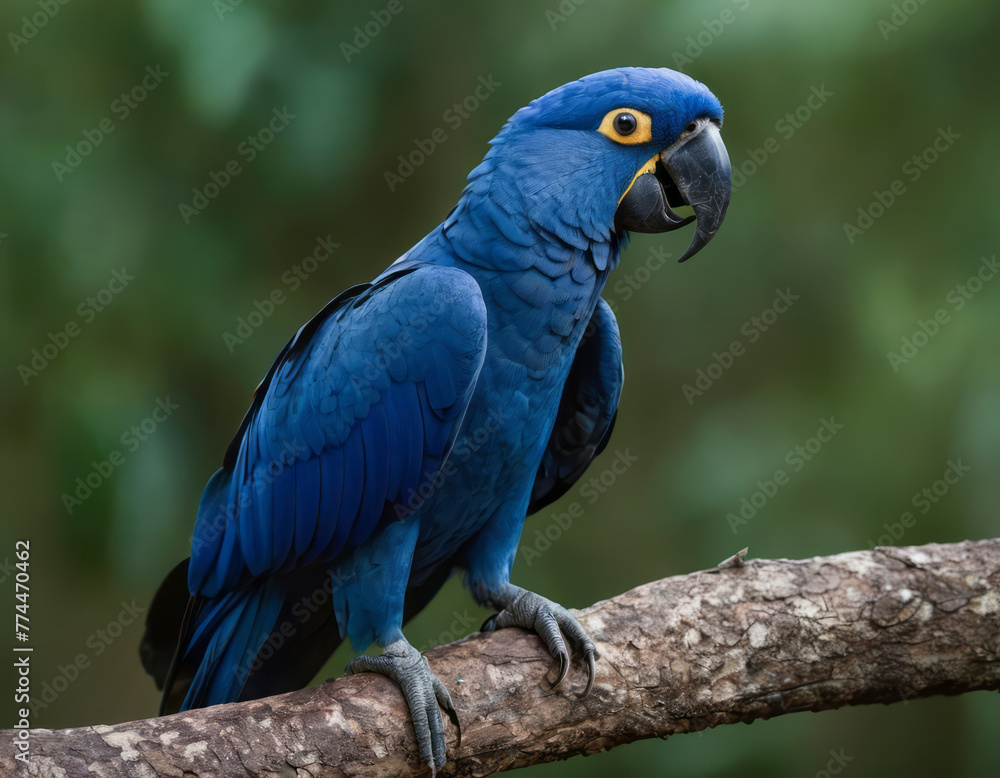 The blue hyacinth macaw, (Anodorhynchus hyacinthinus), is a majestic ...