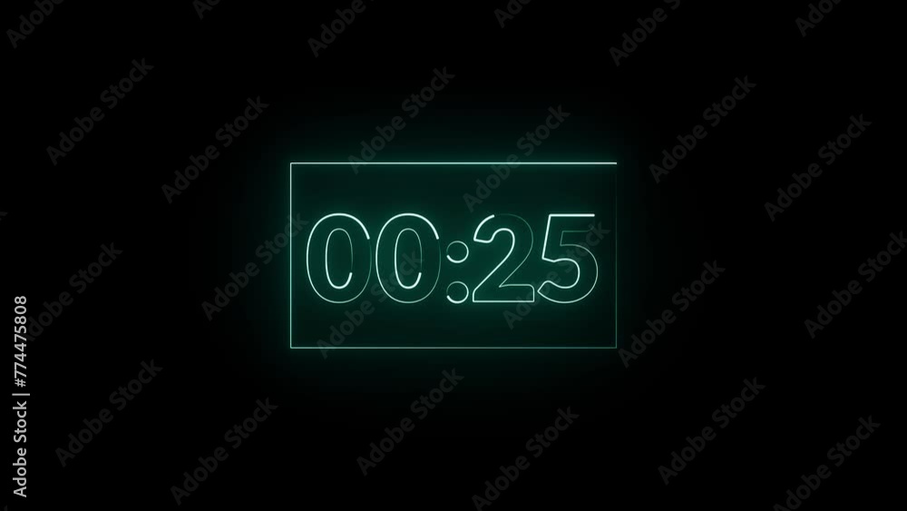 30 Seconds Countdown Animation on black background. Neon glowing ...