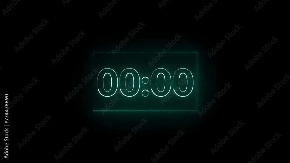 5 Seconds Countdown Animation on black background. Neon glowing ...
