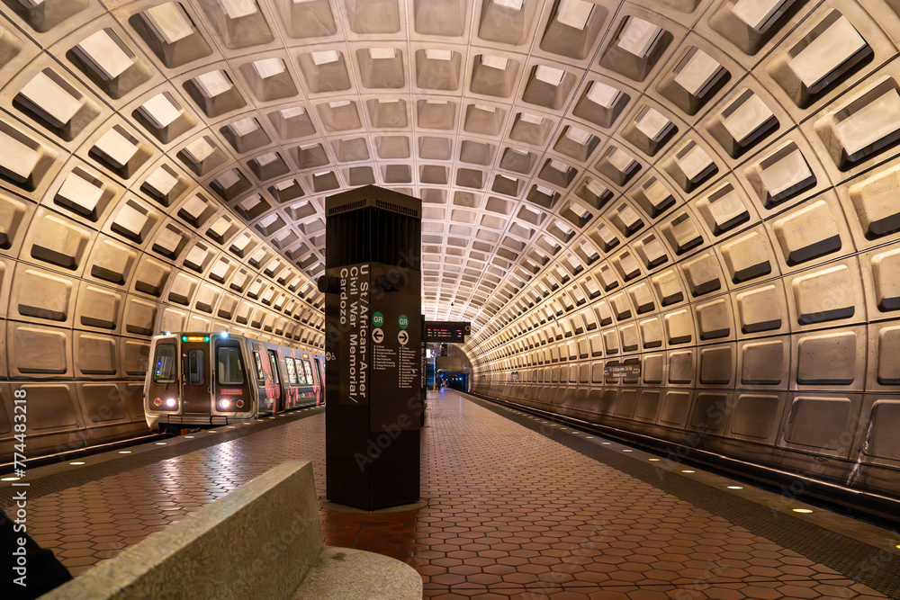 Washington DC - US - Mar 23, 2024 Interior view of a metro coming into ...