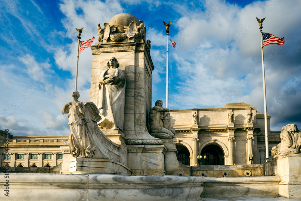 Washington DC – US – Mar 22, 2024 Iconic Columbus Circle plaza in front ...