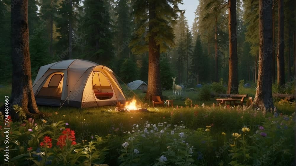 tent in the forest, background, 4k, animation video, Seamless looping ...