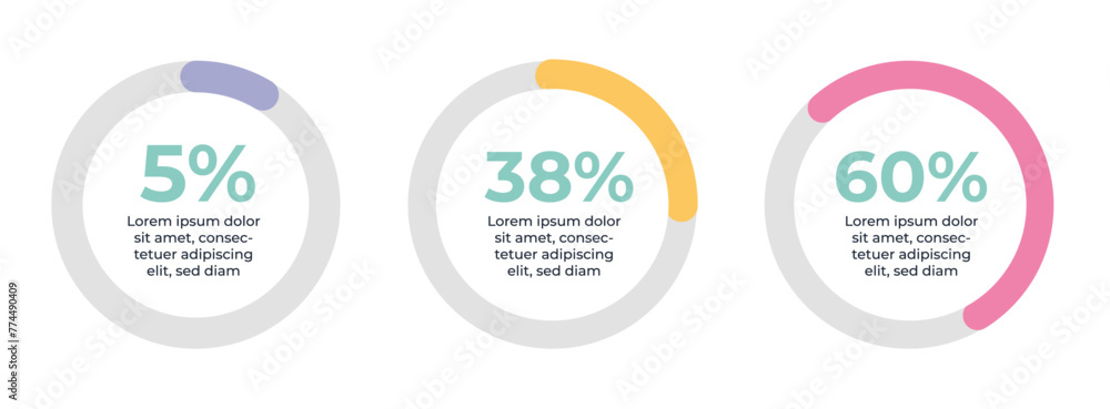 Set of circle percent infographic. Elements with text, percentage scale ...