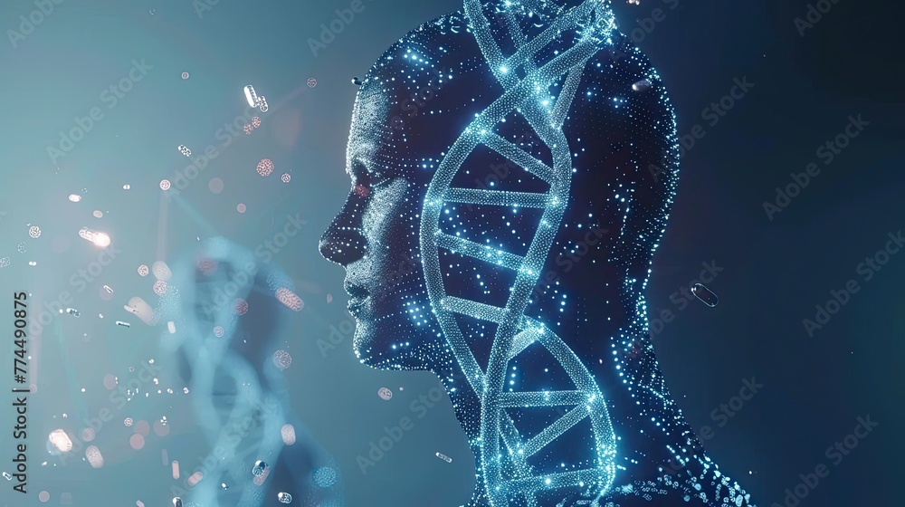 Artificial intelligence AI in Healthcare. DNA double helix intertwined ...