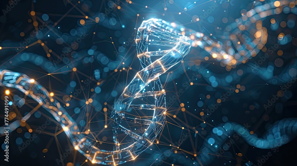 Artificial intelligence AI in Healthcare. DNA double helix intertwined ...