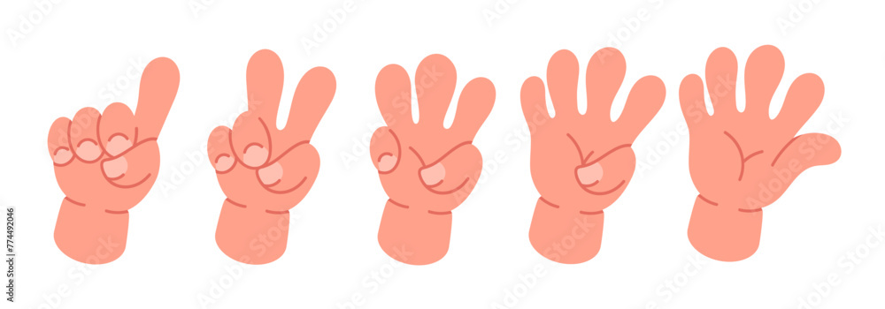 Counting comic hands. Cartoon comic gloved hands, count from one to ...