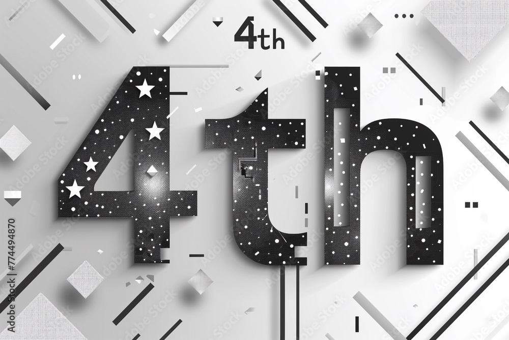 A modern 4th of July card design featuring the number "4th" in sleek ...