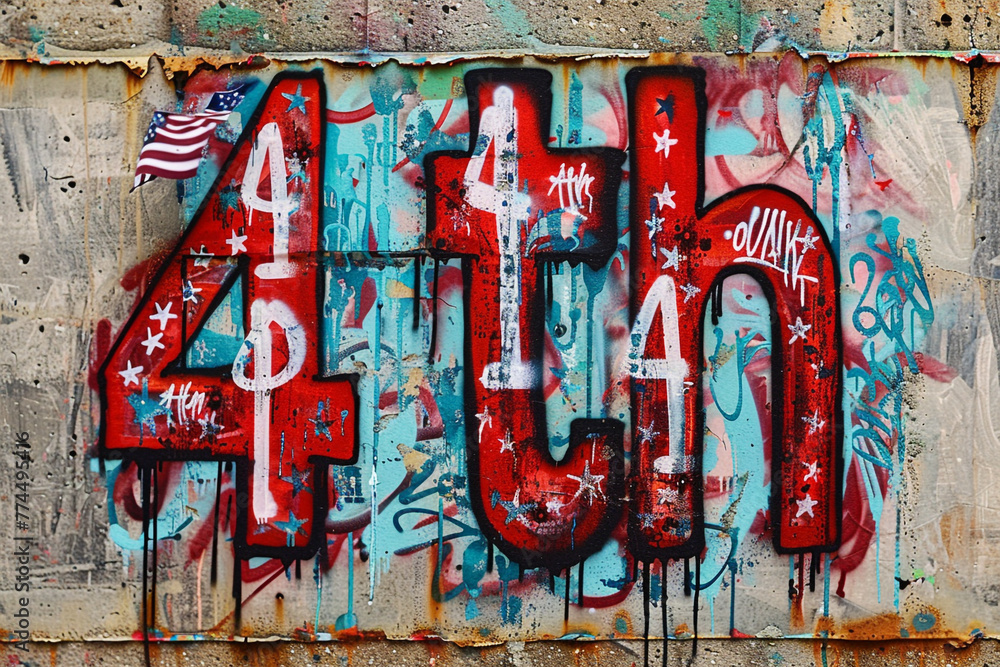An edgy 4th of July card showcasing the number "4th" in bold, graffiti ...