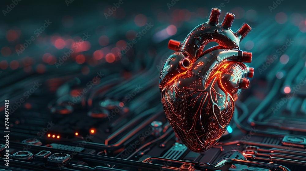 Anatomy of human heart on ecg medical background. 3d render. Heart in ...
