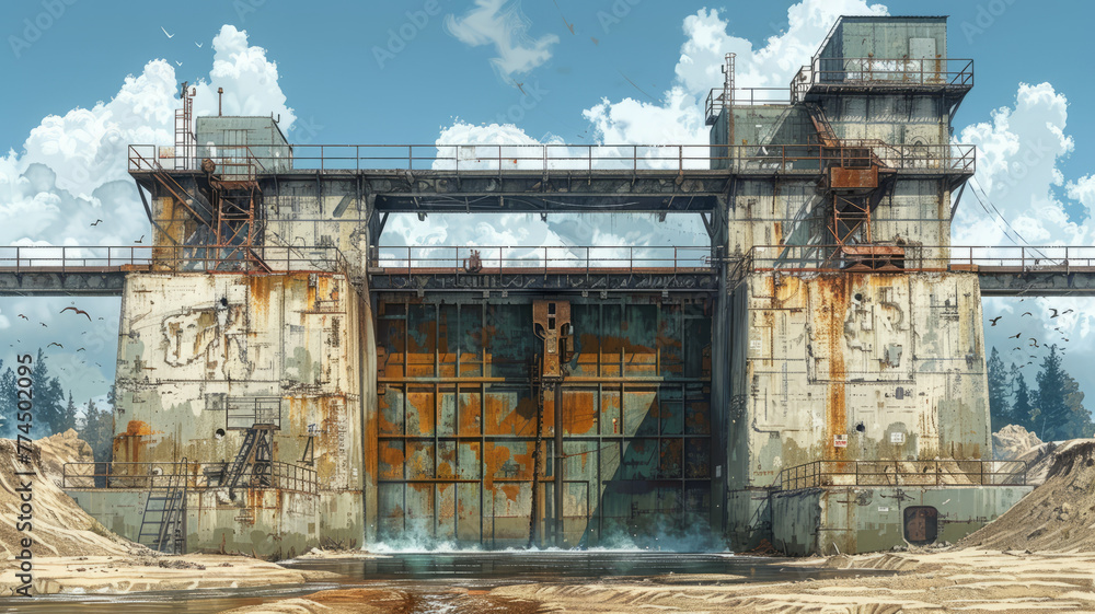 river sluice gate designs drawn as blueprintsgenerative ai Stock ...
