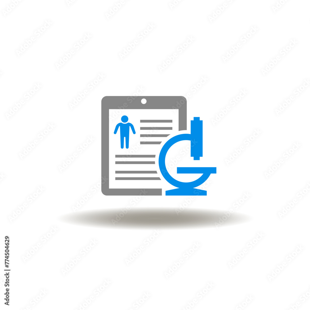 Vector illustration of patient history clipboard and microscope. Icon ...