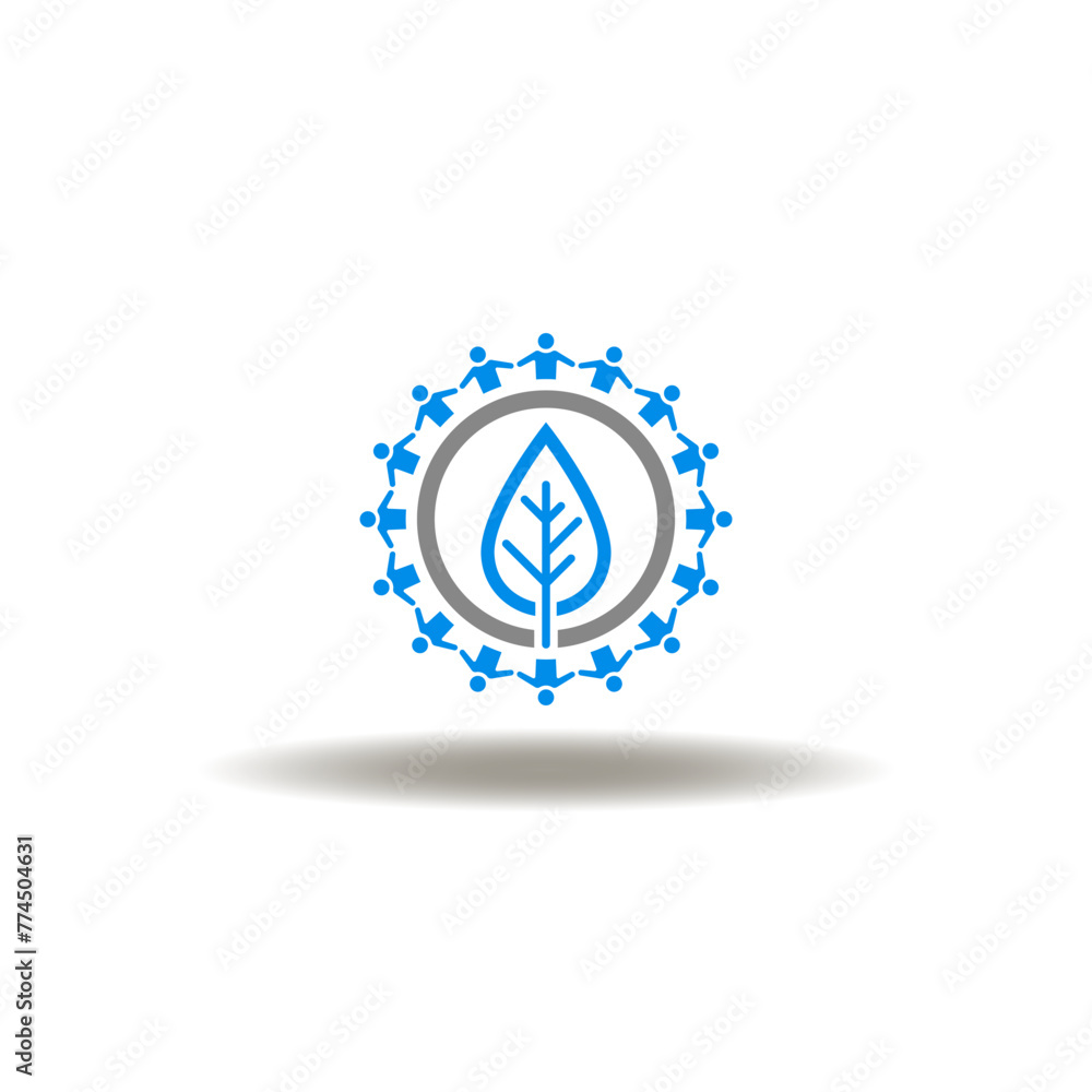 Vector illustration of earth planet people circle hands giving leaf ...