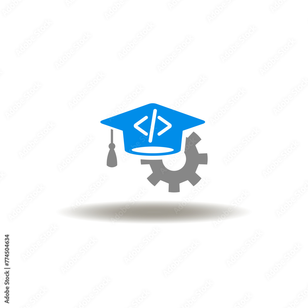Vector illustration of graduation cap with programming code and gear ...