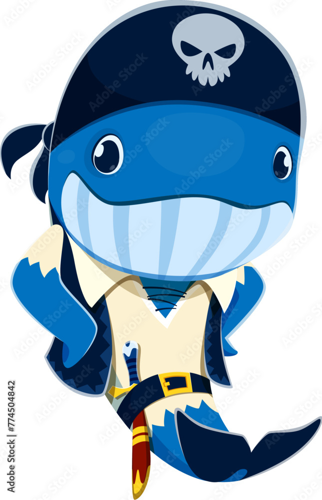 Cartoon whale animal pirate sailor character, corsair seaman. Vector ...