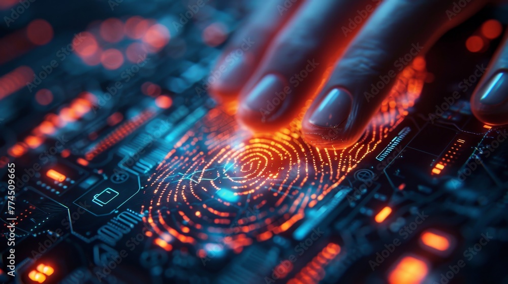 Digital fingerprints merge with futuristic data overlays, epitomizing ...