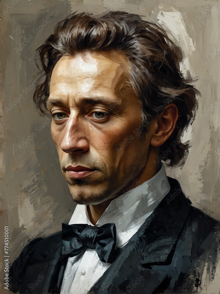frederic chopin portrait oil pallet knife paint painting on canvas with ...