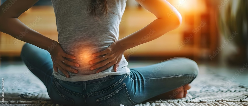 A person sitting on the floor holding their lower back in pain possibly ...