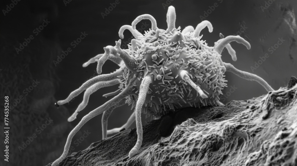 A scanning electron micrograph of a macrophage a type of white cell ...