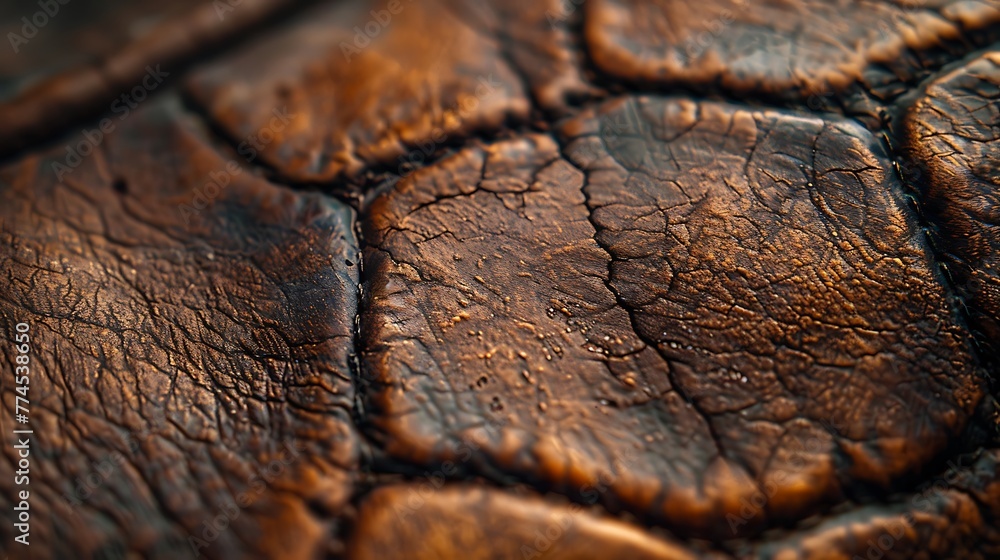 Explore the rich texture of a weathered leather, its worn surface ...
