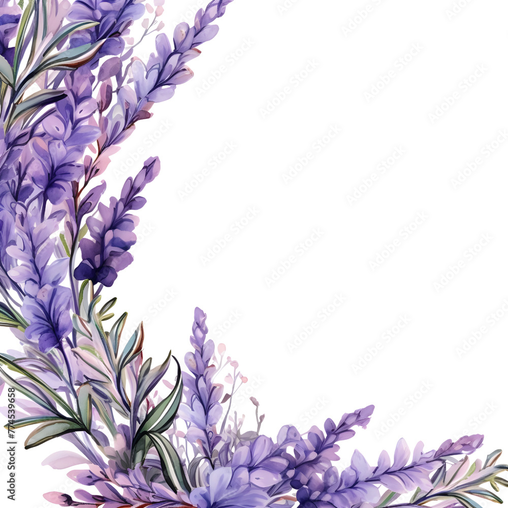 Lavender corner border. Watercolor botanical banner for the design of ...
