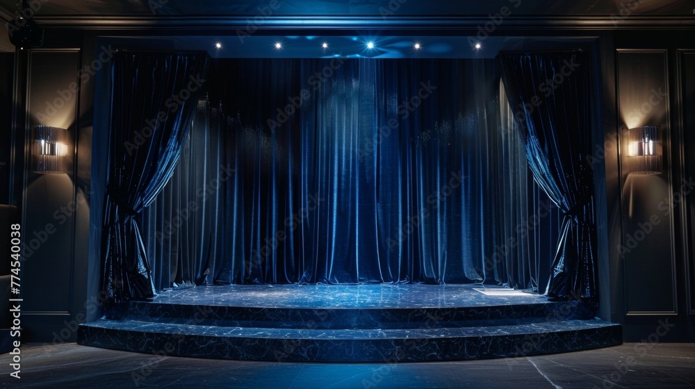 As the spotlight glints off the silver accents the midnight blue velvet ...