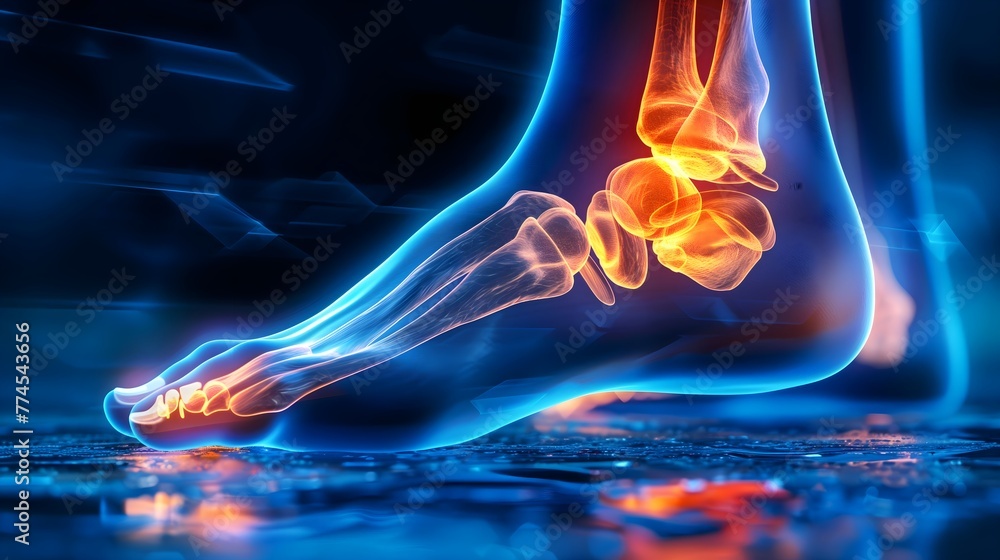 Conceptual image of joint diseases: hallux valgus, plantar fasciitis ...