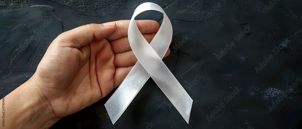 Hand holding silver ribbon symbolizing various awareness causes like ...