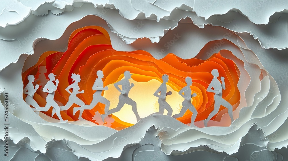 Design an energetic paper cut advertisement for a marathon, with ...