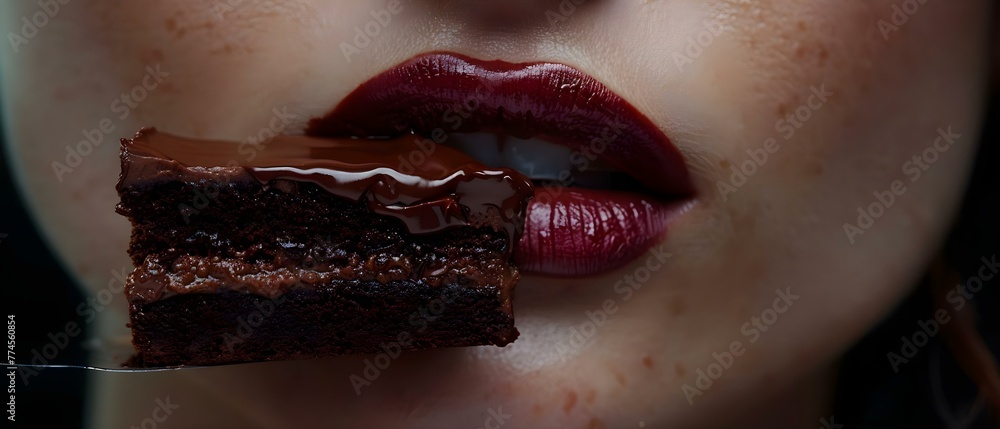 Woman Eating a Moist Chocolate Cake in Close-up Shot. Concept Food ...