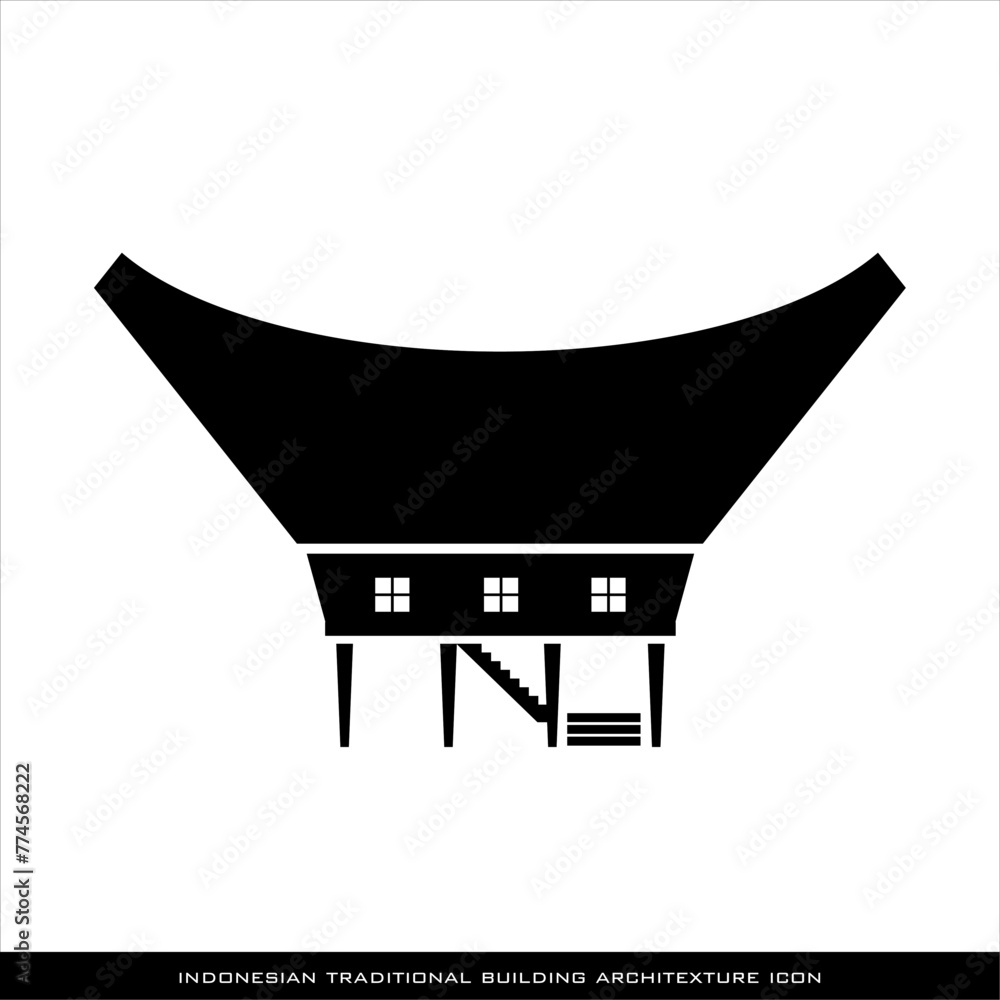 Tongkonan traditional Toraja house icon, South Sulawesi, series of ...