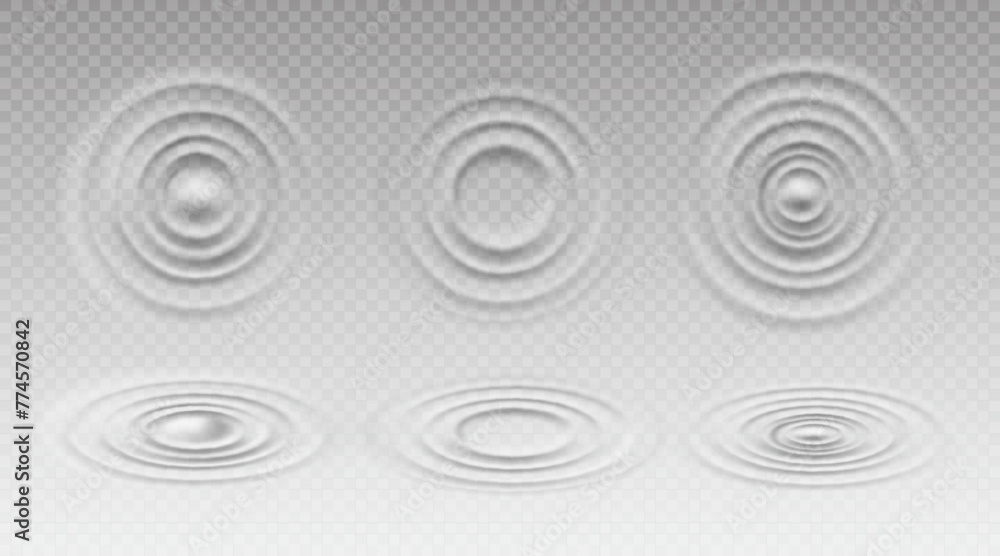 Ripple water ring waves, circular splashes set. Realistic 3d vector ...
