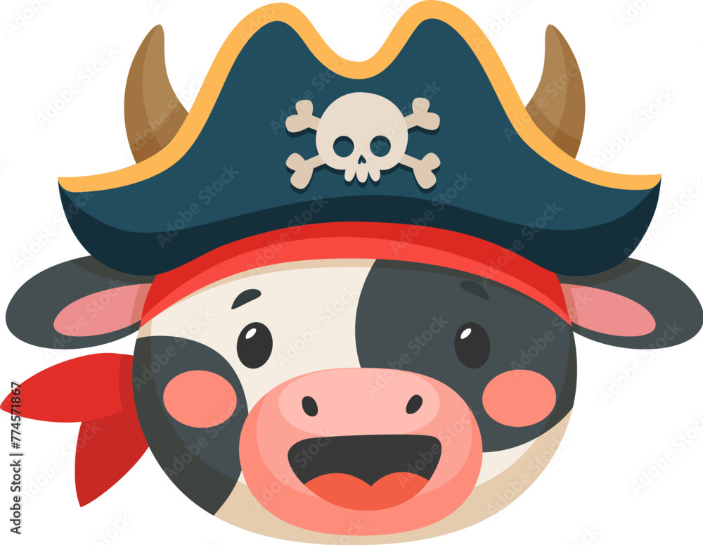 Cartoon cow animal pirate and corsair. Sailor and captain, skipper and ...