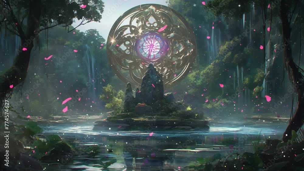 forgotten temple hidden within the heart of a dense. seamless looping ...