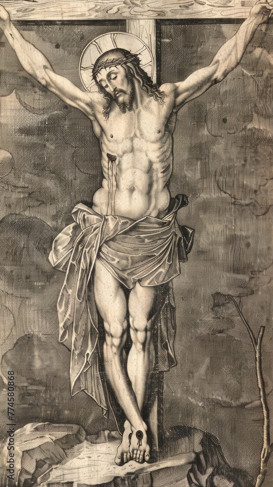 old engraving of Jesus Christ the saviour of humanity, a timeless ...