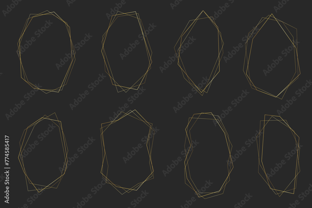Golden geometric frames. Vector wedding thin line border. Simple modern ...
