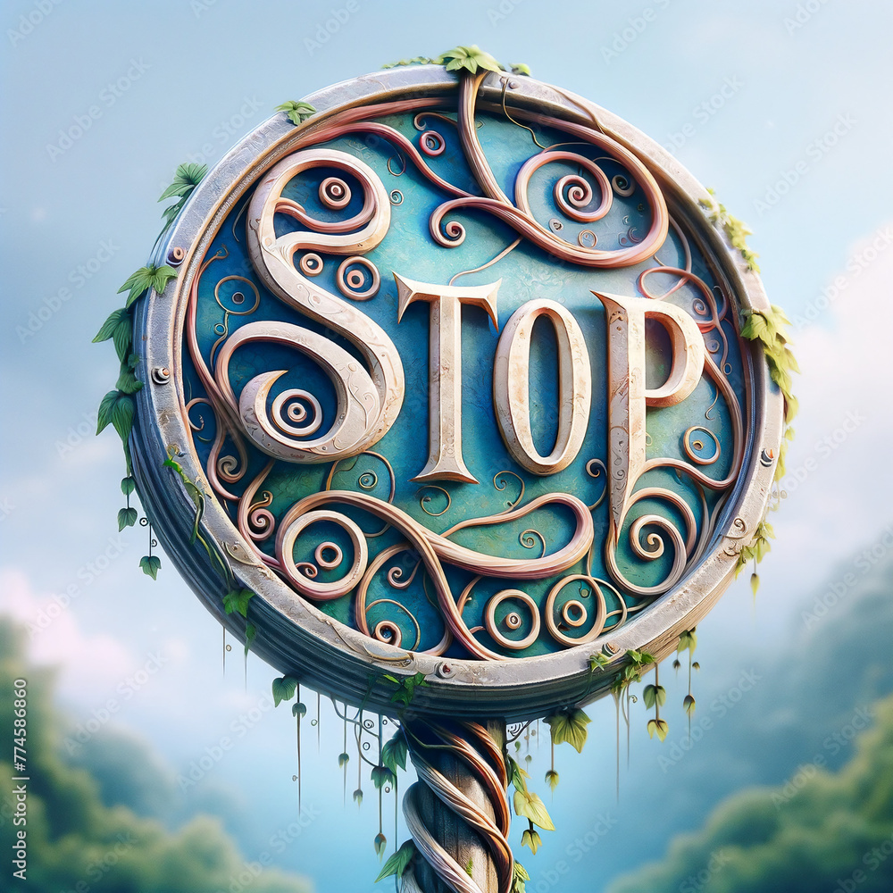 image of a 'stop sign', visualization of a circular sign with intricate ...