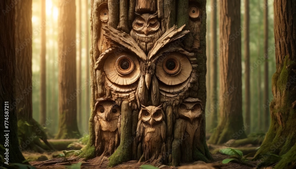 Create a detailed, focused image of a series of tree bark pieces with ...