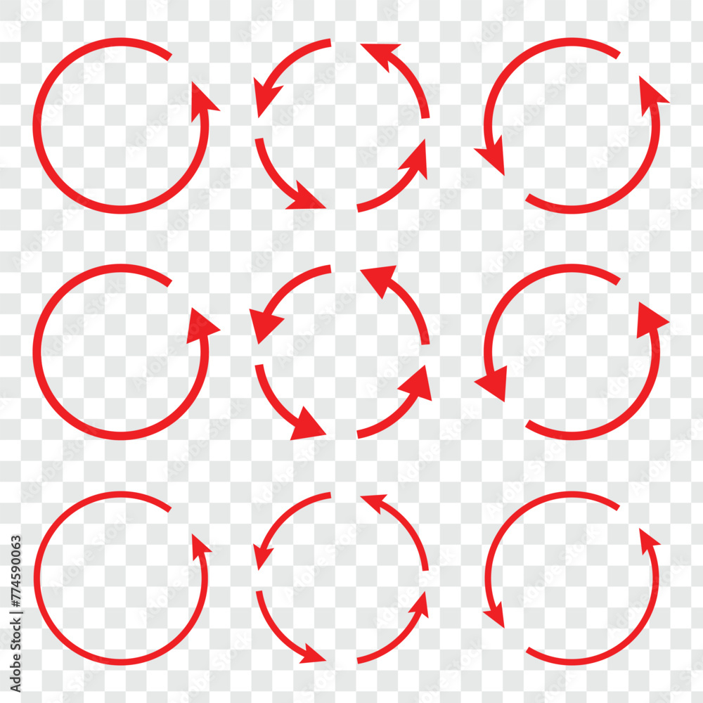 Set of circle arrows rotating on transparent background Refresh, reload, recycle, loop rotation ...