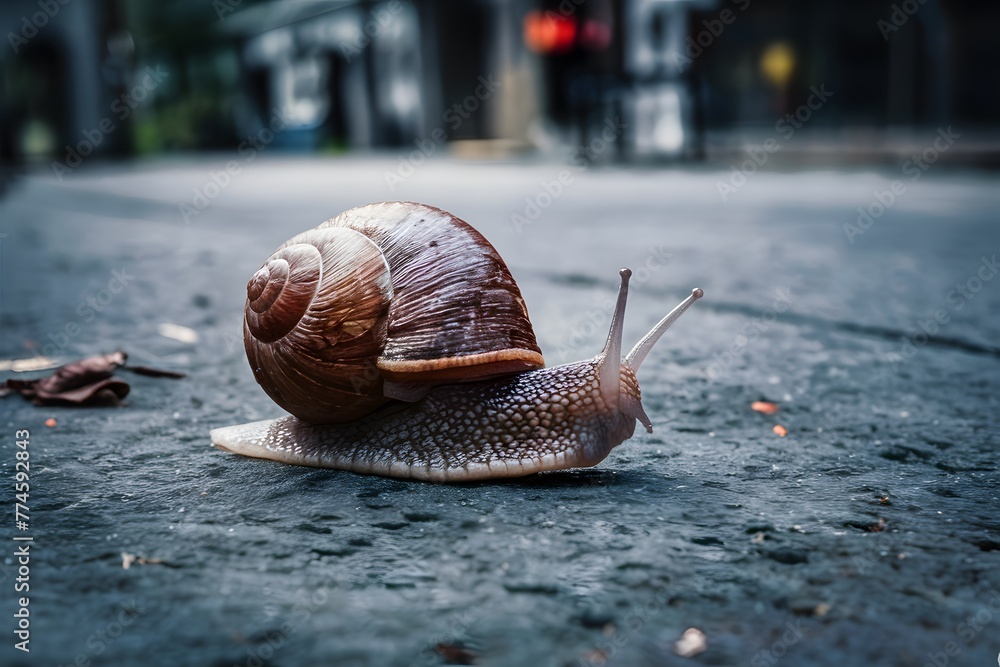 Snail on the pavement, slow movement on concrete, urban wildlife Stock ...
