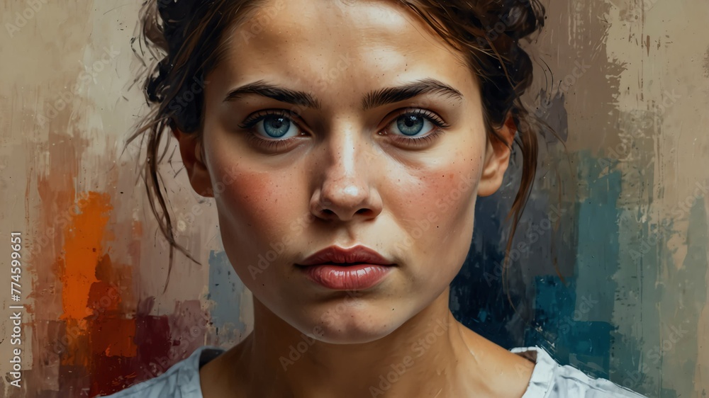 typical traditional danish woman abstract portrait oil pallet knife ...