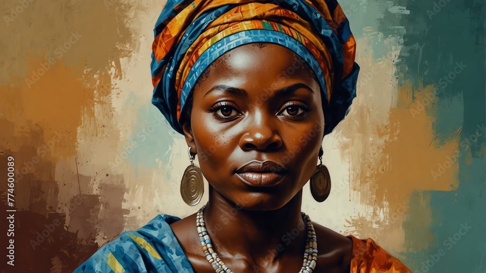 typical traditional nigerian woman abstract portrait oil pallet knife ...