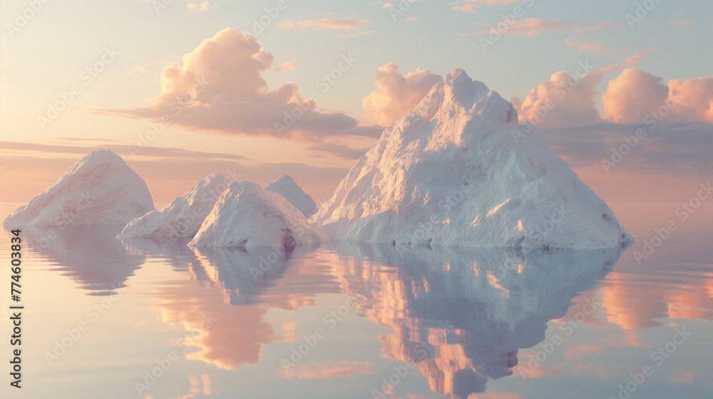 3D render of a surreal landscape with floating mountains, smooth and ...