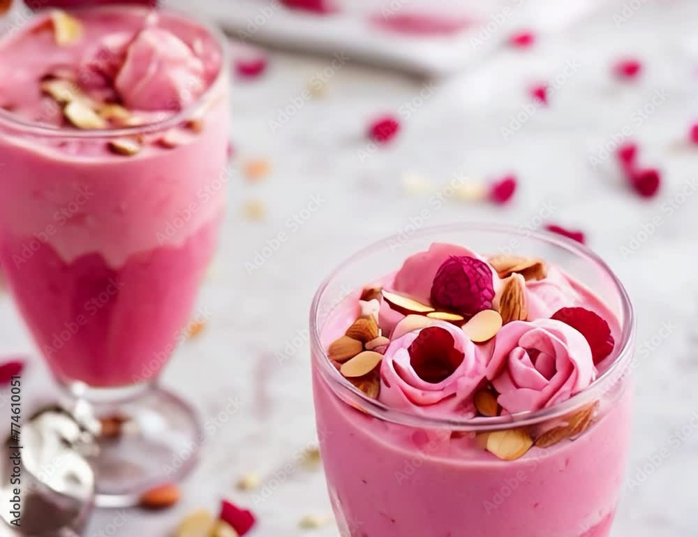 Rose falooda milkshake smoothie with raspberry Stock 비디오 | Adobe Stock