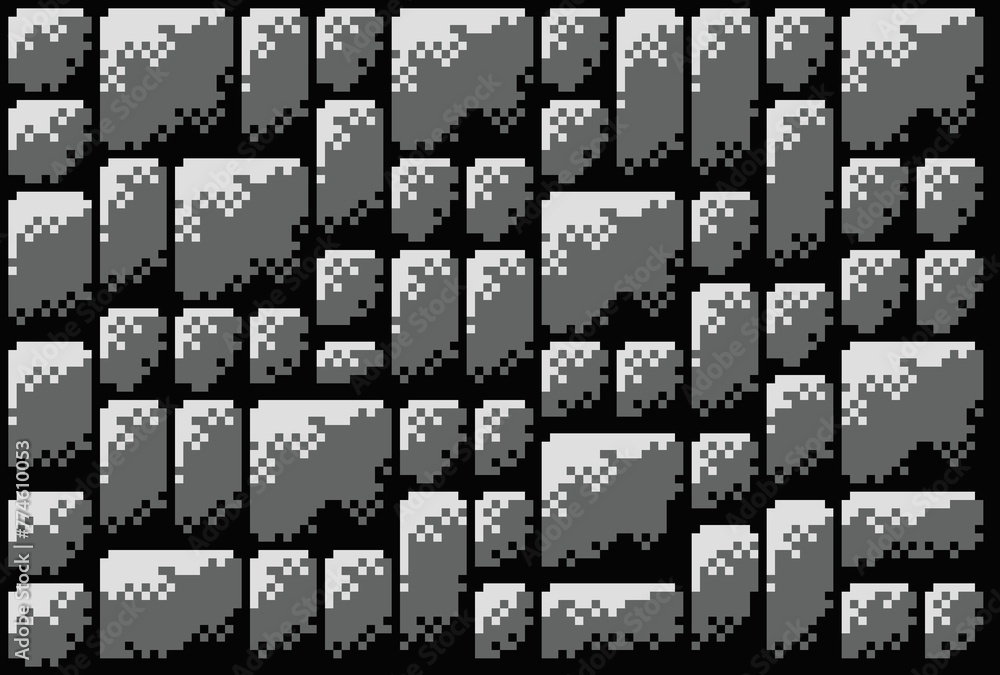 Pixel Art - Dungeon texture tile pattern, for pixel art style game. Gray stone seamless ...
