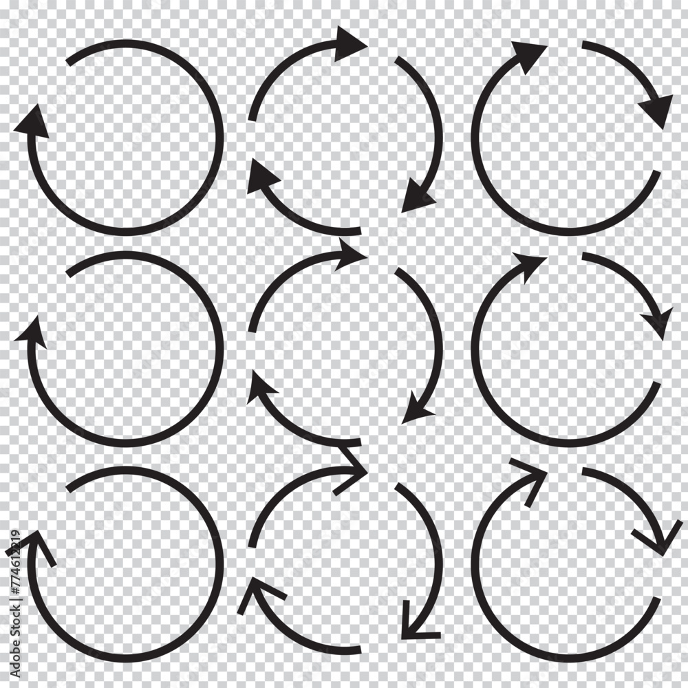 loop arrow arrow. Refresh Flat Vector Icon. Set of circle arrows rotating on white background ...