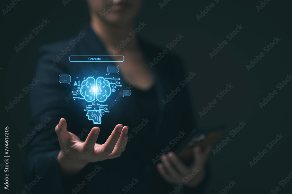 Chat with AI. Artificial intelligence. The concept of accessing imagination by feeding commands ...