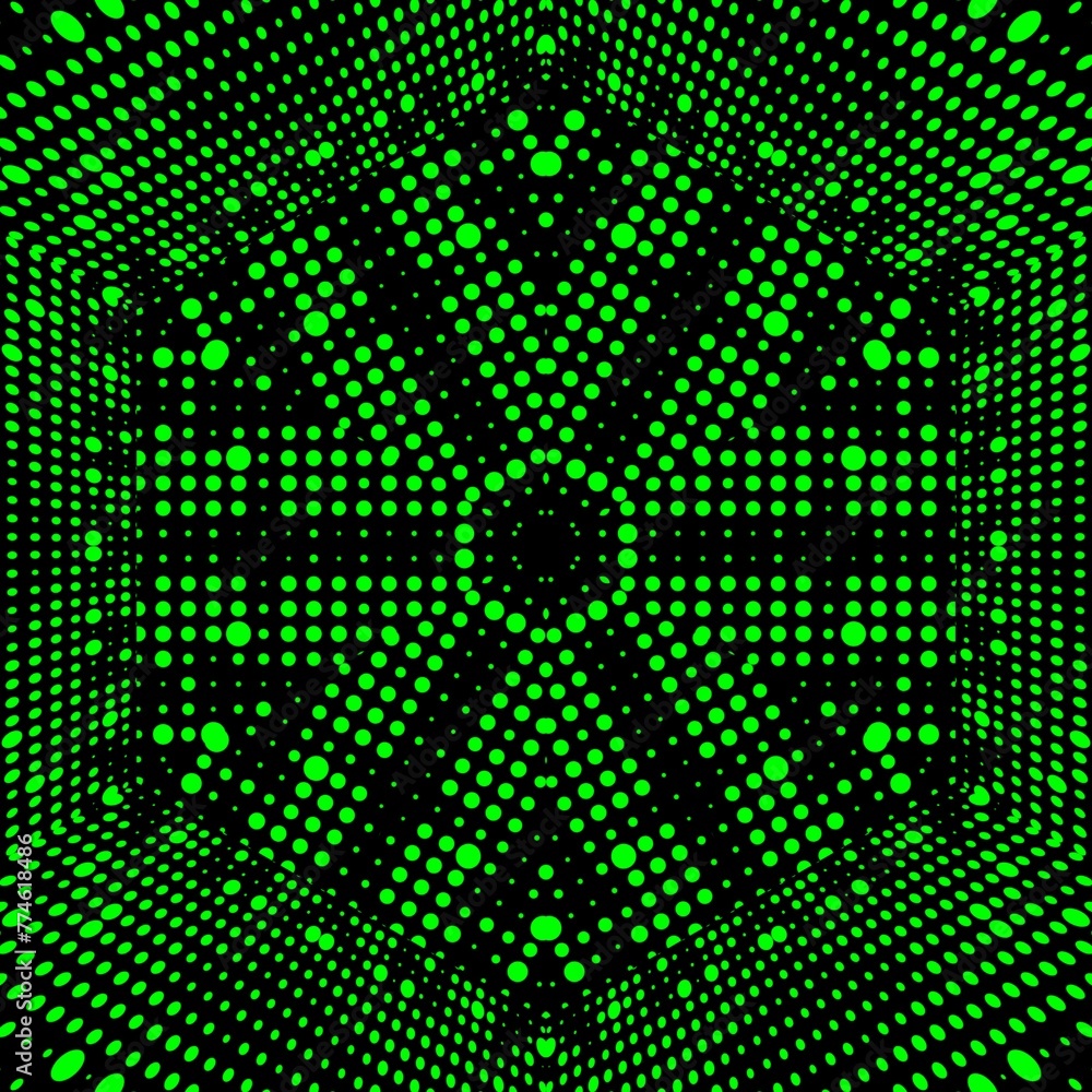 3D neon green sot and spot on a black background hexagonal floral ...